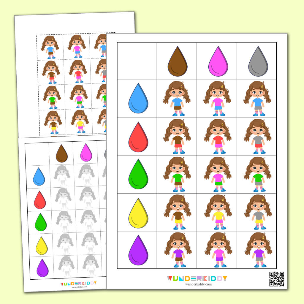 Printable Color Matching Worksheet Colored Table Clothing