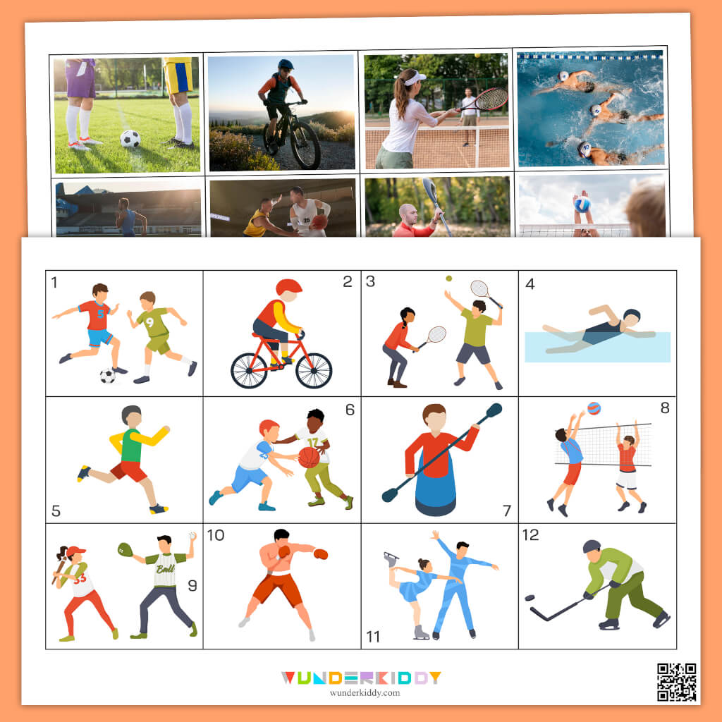 Photo to Picture Matching Game Sports Themed Printable Worksheets