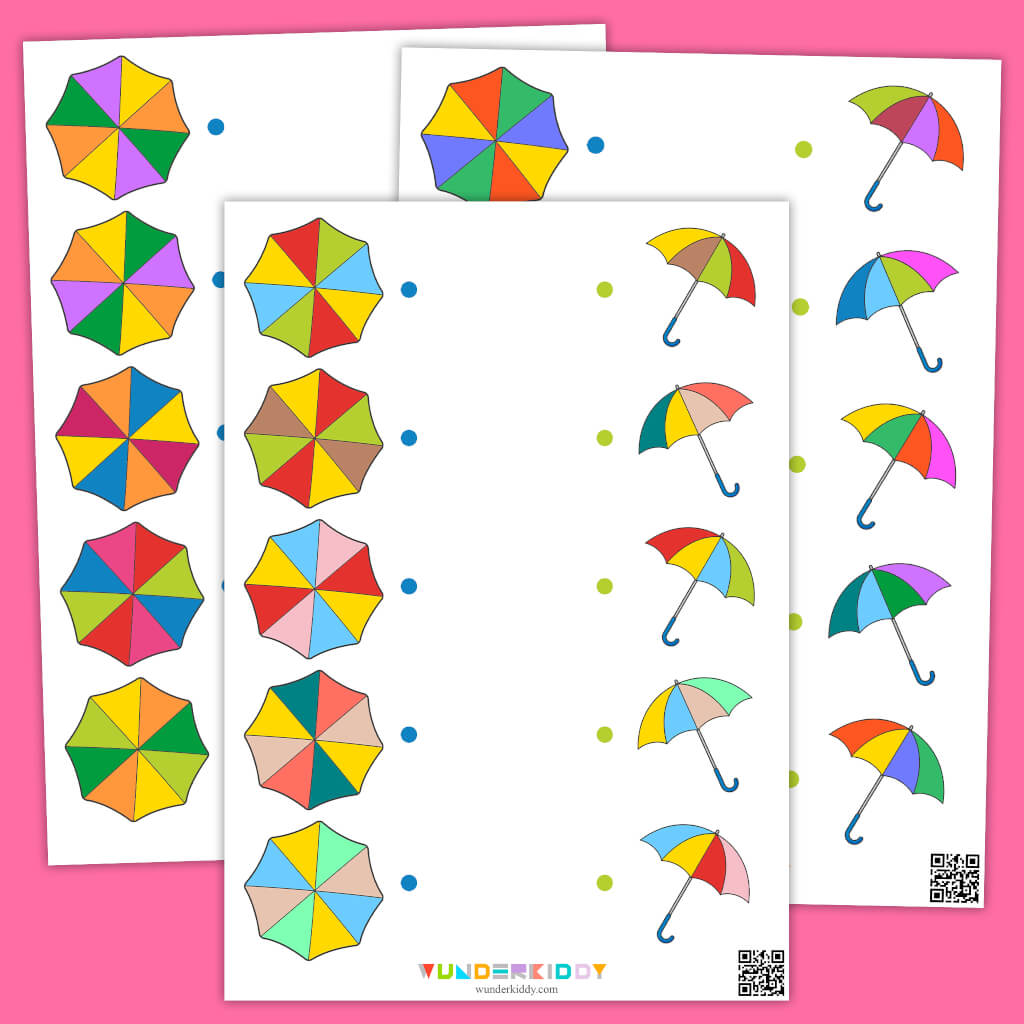 Printable Umbrella Visual Matching Game for Preschoolers