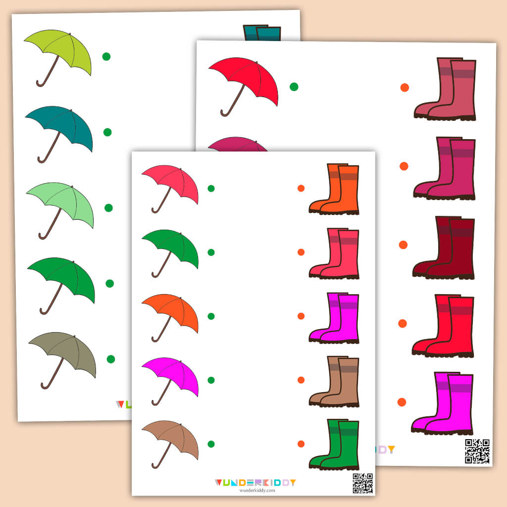 Printable Umbrella and Boots Color Grading Preschool Worksheet