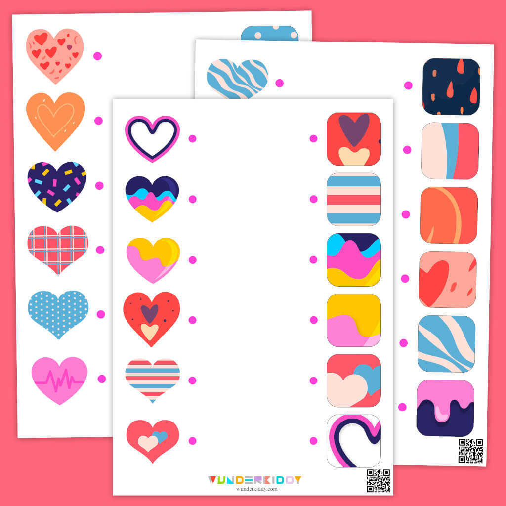 Printable Valentine's Day Heart Pattern Matching Worksheets