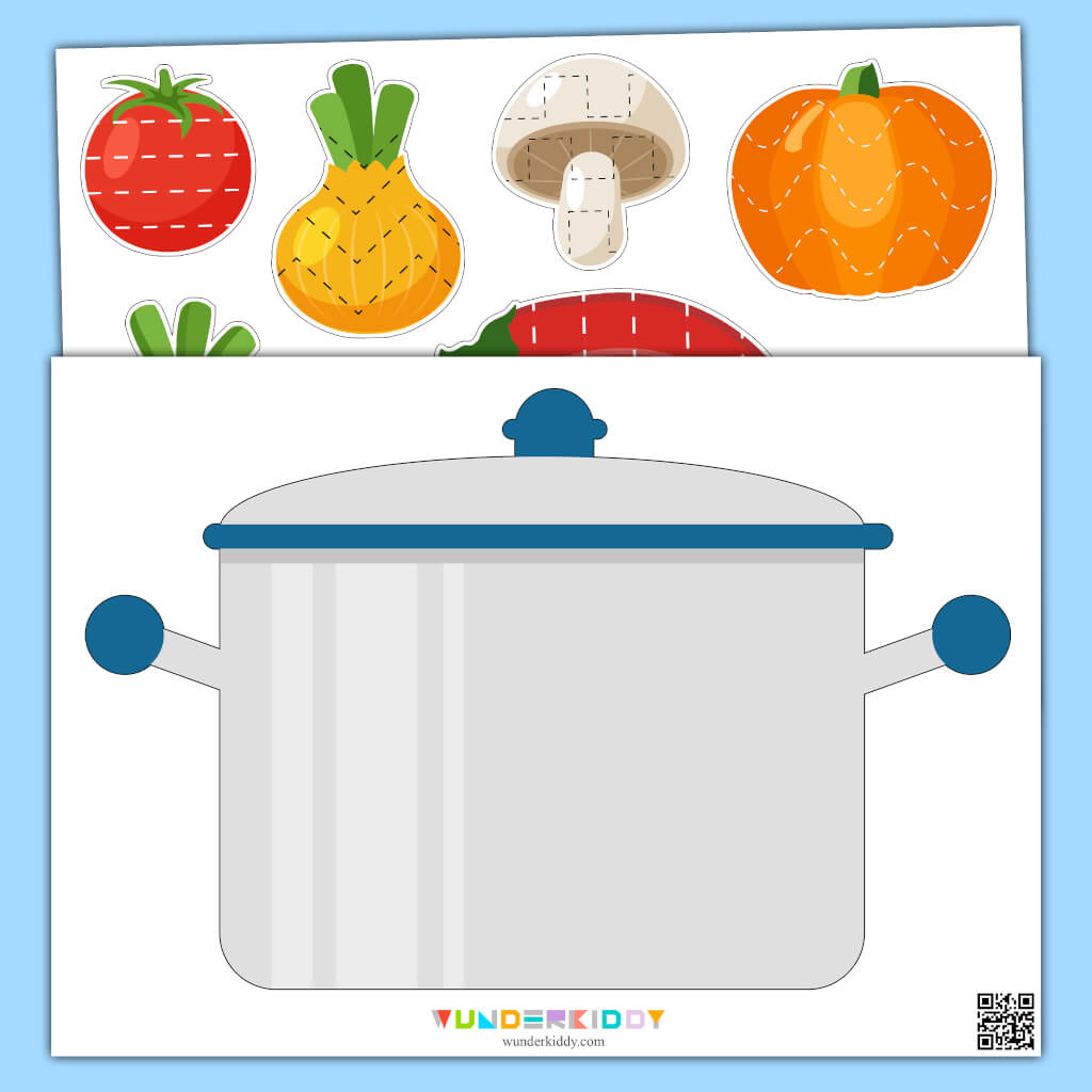 Printable Vegetable Scissors Practice Activity for Kindergarten