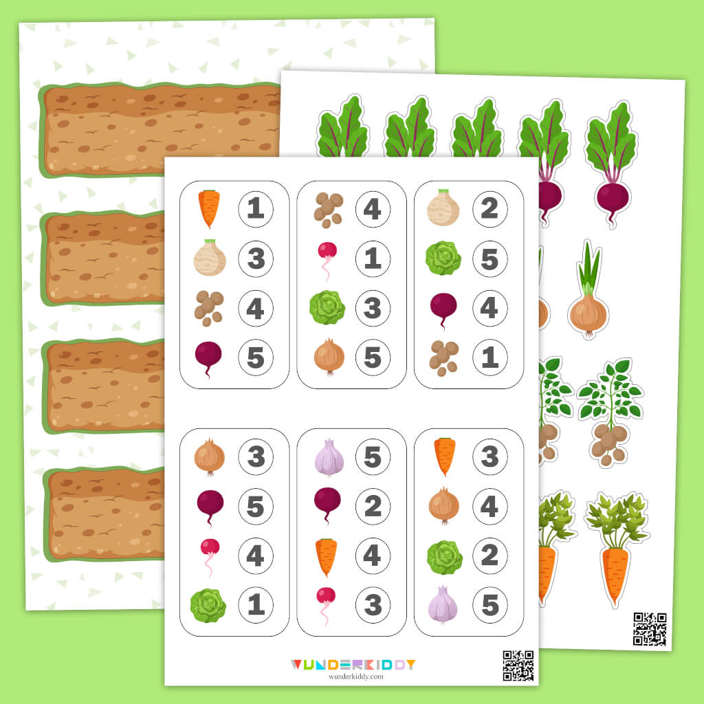 Printable Vegetable Garden Math Activity: Count and Plant to 5