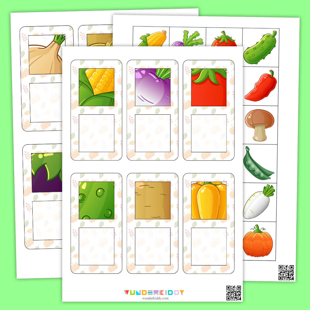 Printable Close-Up Matching Vegetables Worksheet for Kids