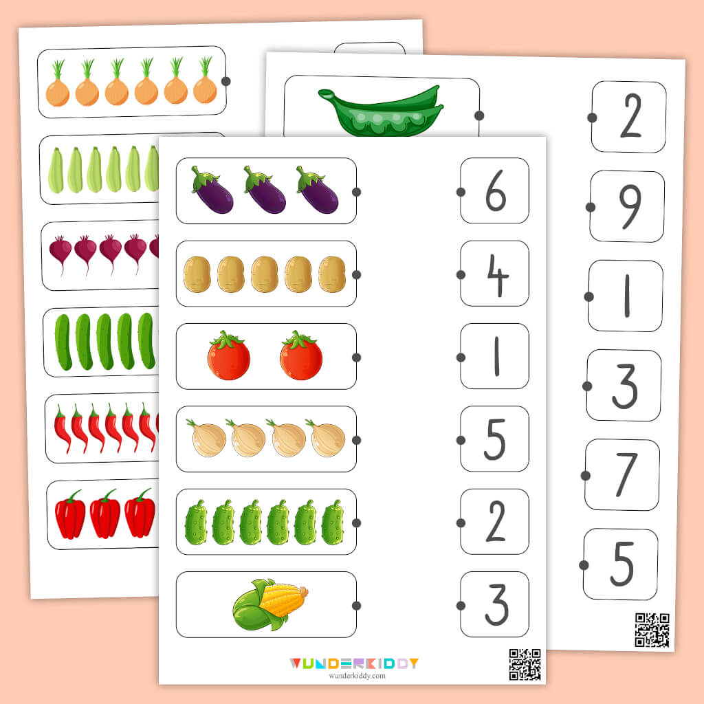 Printable Math Preschool Activity: Count Vegetables up to 10