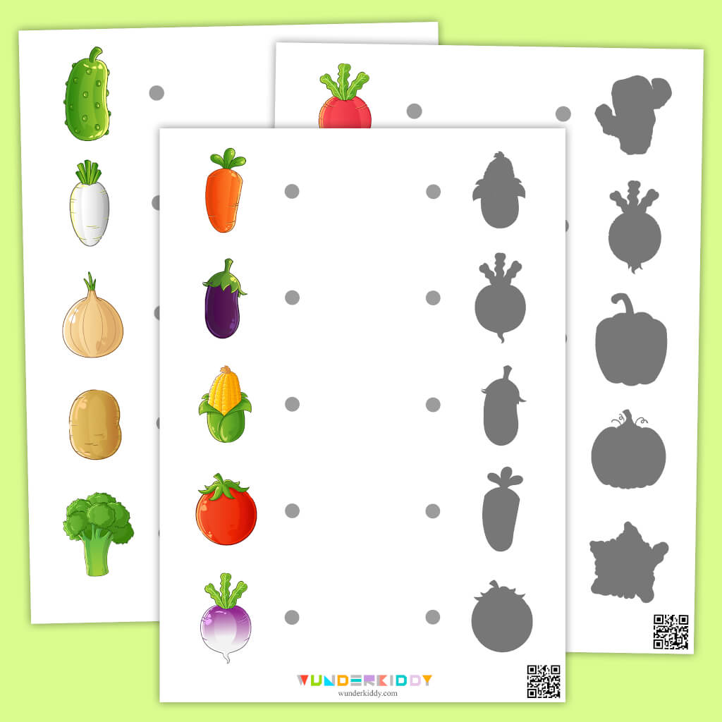 Printable Preschool Worksheet: Match Vegetable Shadows