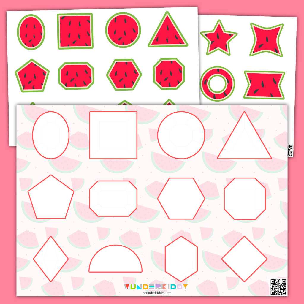 Printable Watermelon 2D Shapes Matching File Folder Activity