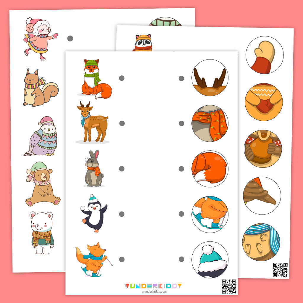Printable Winter Animals Detail Matching Game for Toddlers