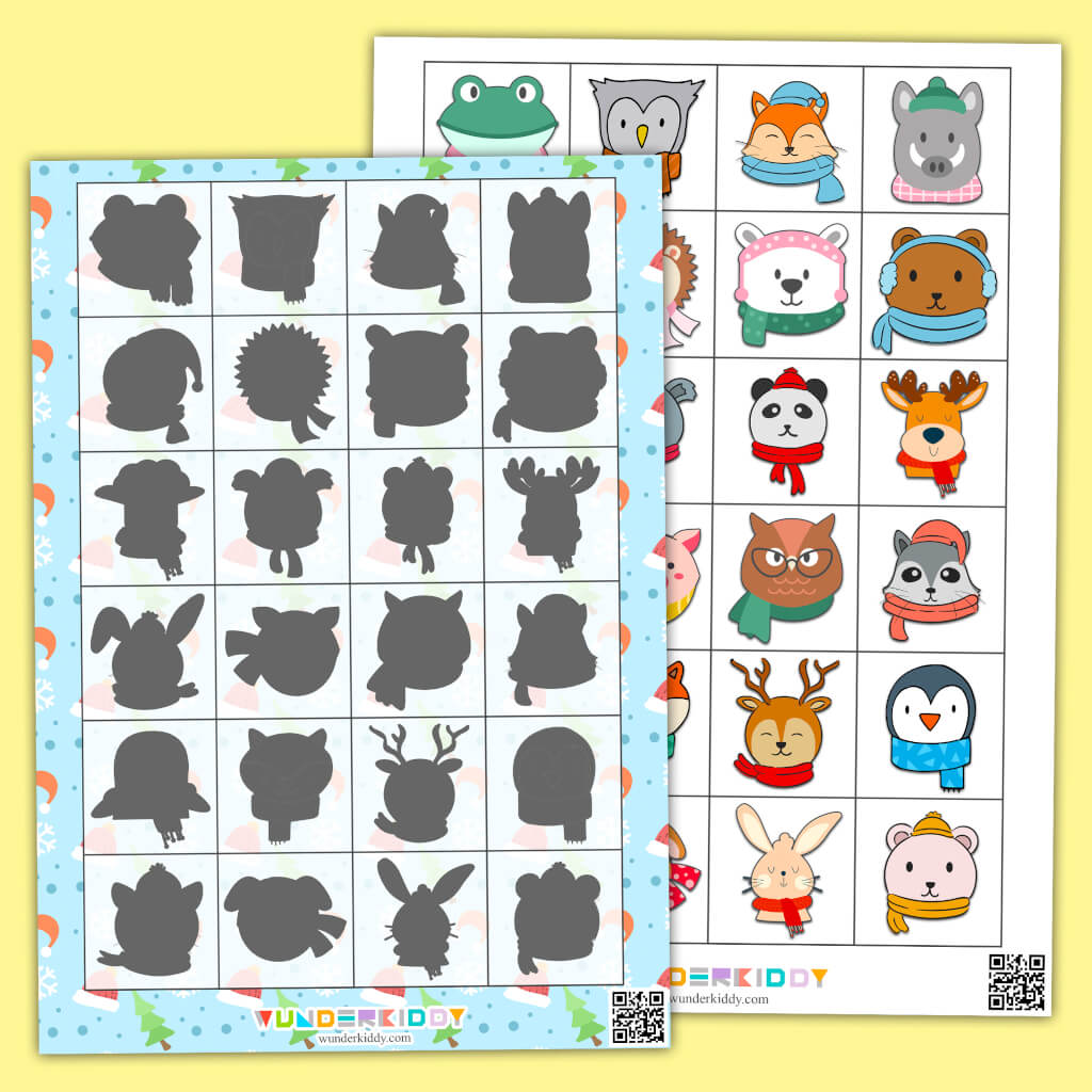 Printable Winter Animals Shadow Match Worksheet for Toddlers