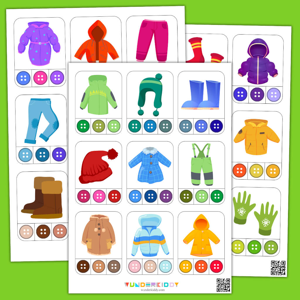 Printable Winter Clothes Clip Card Activity for Preschool