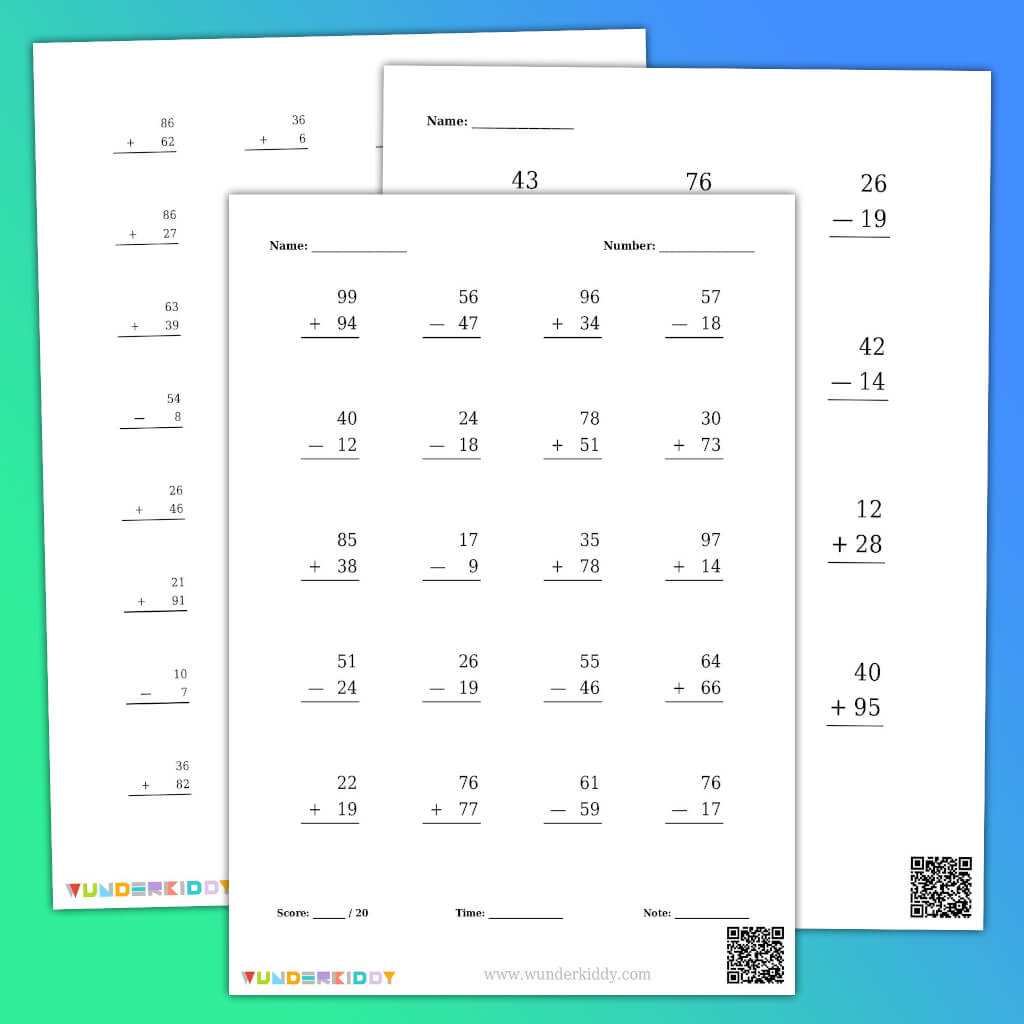 Mixed Addition and Subtraction 2-digits Worksheets