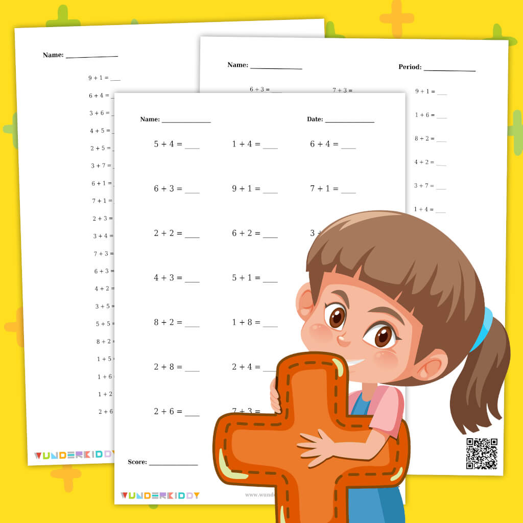 Basic Addition Worksheets Generator (Sums Up to 10)