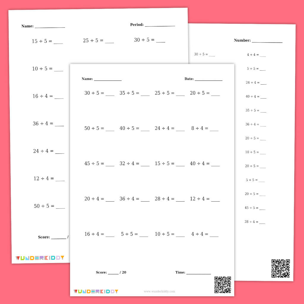 Worksheets Generator Division by 4 & 5 with Answers PDF