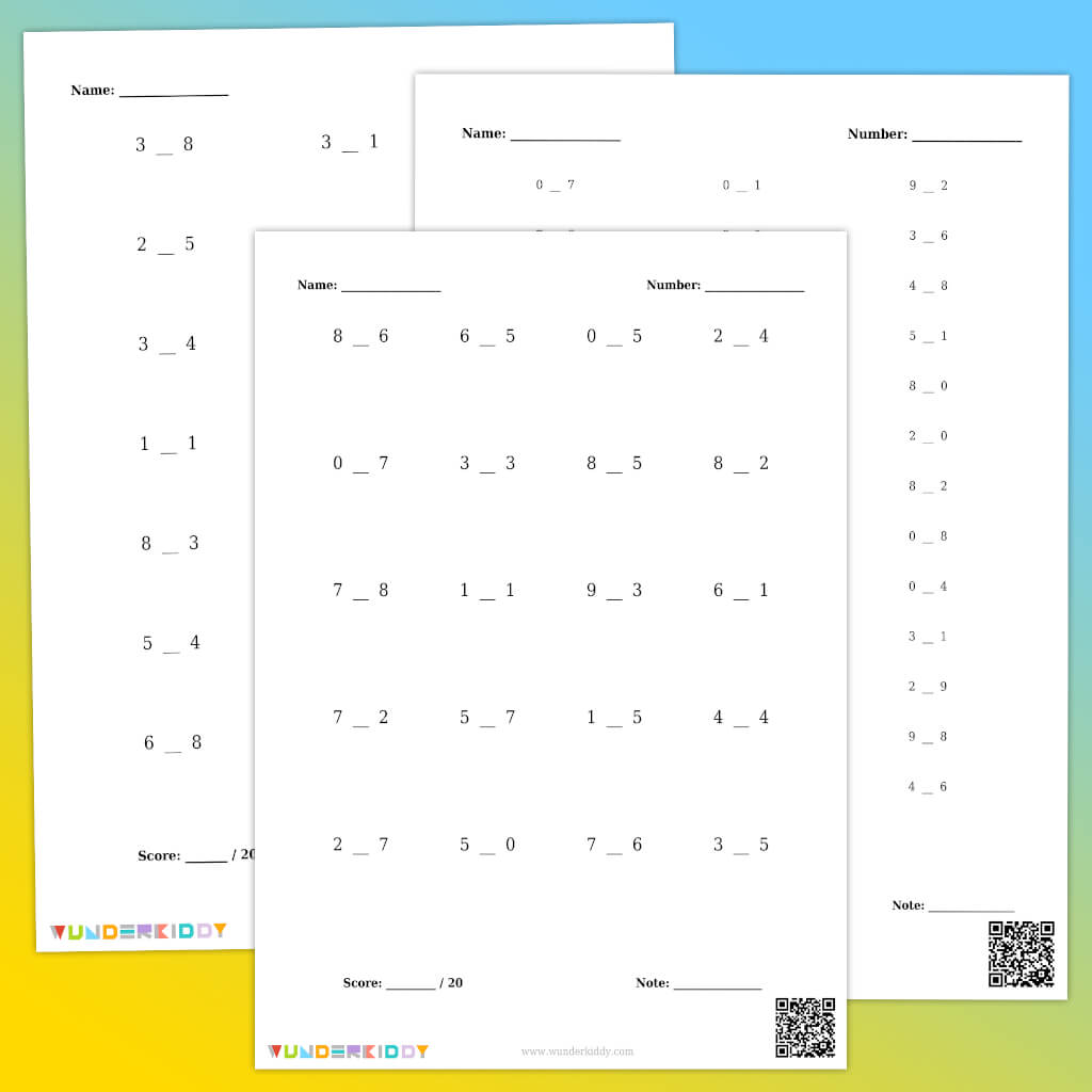 Grade 1 Math Worksheets: Comparing Numbers (1-Digit)