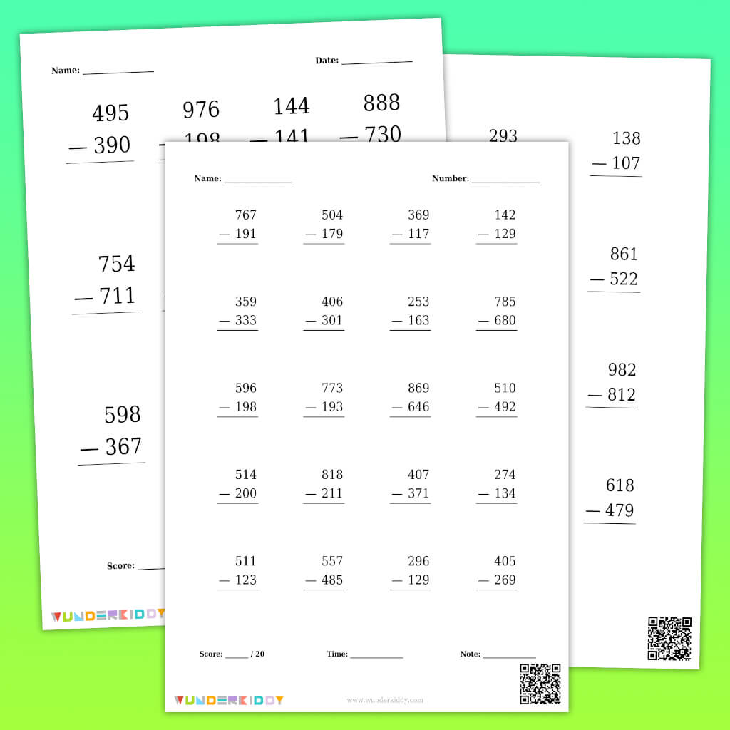 Subtraction Three Digit Numbers